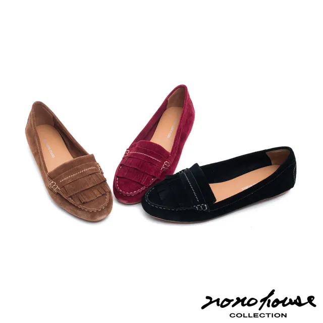 【nono house】經典流蘇牛麂皮平底莫卡辛鞋(黑) - momo購物網