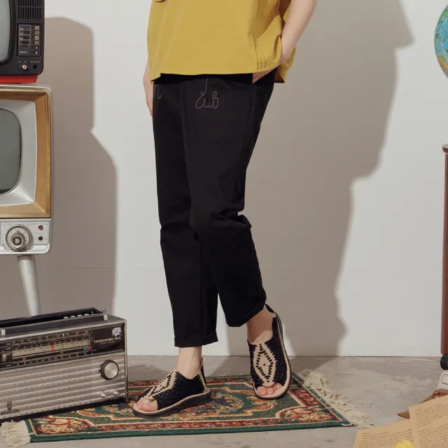 【MOSS CLUB】字母線條繡花半鬆緊腰頭長褲(黑 綠) - momo購物網 - 好評推薦 -2023年8月