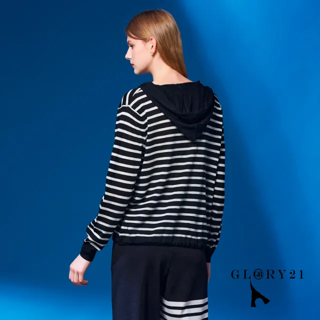 【GLORY21】速達-網路獨賣款-條紋雙口袋連帽針織外套(黑色) - momo購物網 - 好評推薦 -2023年11月