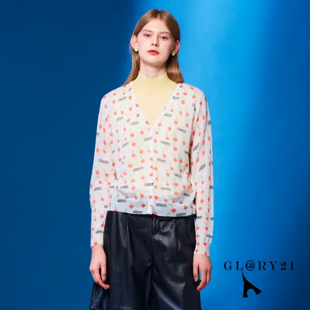 【GLORY21】速達-網路獨賣款-櫻桃V領開襟針織外套(米色) - momo購物網 - 好評推薦 -2023年11月