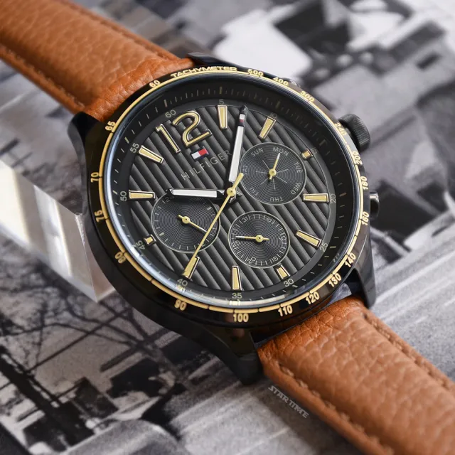 【Tommy Hilfiger】黑鋼 黑面 三眼皮革腕錶(1791470) - momo購物網 - 好評推薦 -2023年11月