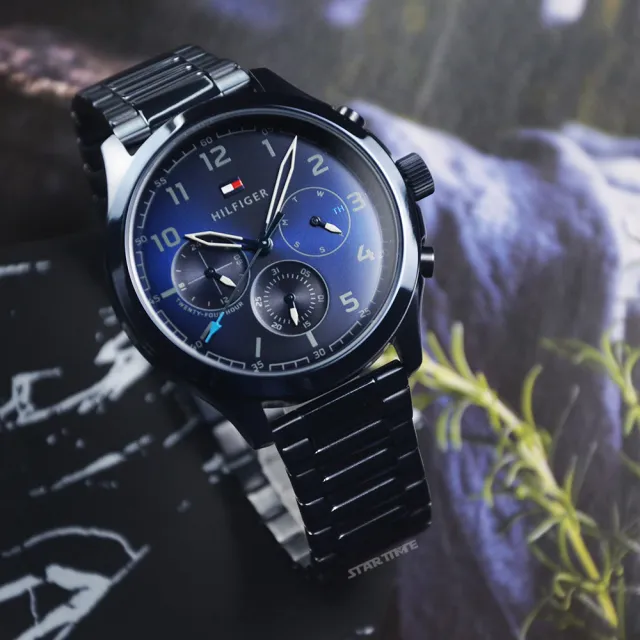 【Tommy Hilfiger】藍色系 三眼日期顯示腕錶 藍色不鏽鋼錶帶 45mm 男錶 手錶(1791853) - momo購物網 - 好評 ...