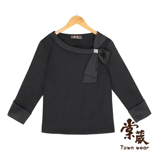 【TOWN’WEAR 棠葳】氣質鑽飾側領結棉質上衣 2色(中大尺碼/女上衣/女上著/素色/翻領) - momo購物網 - 好評推薦 -2024年2月