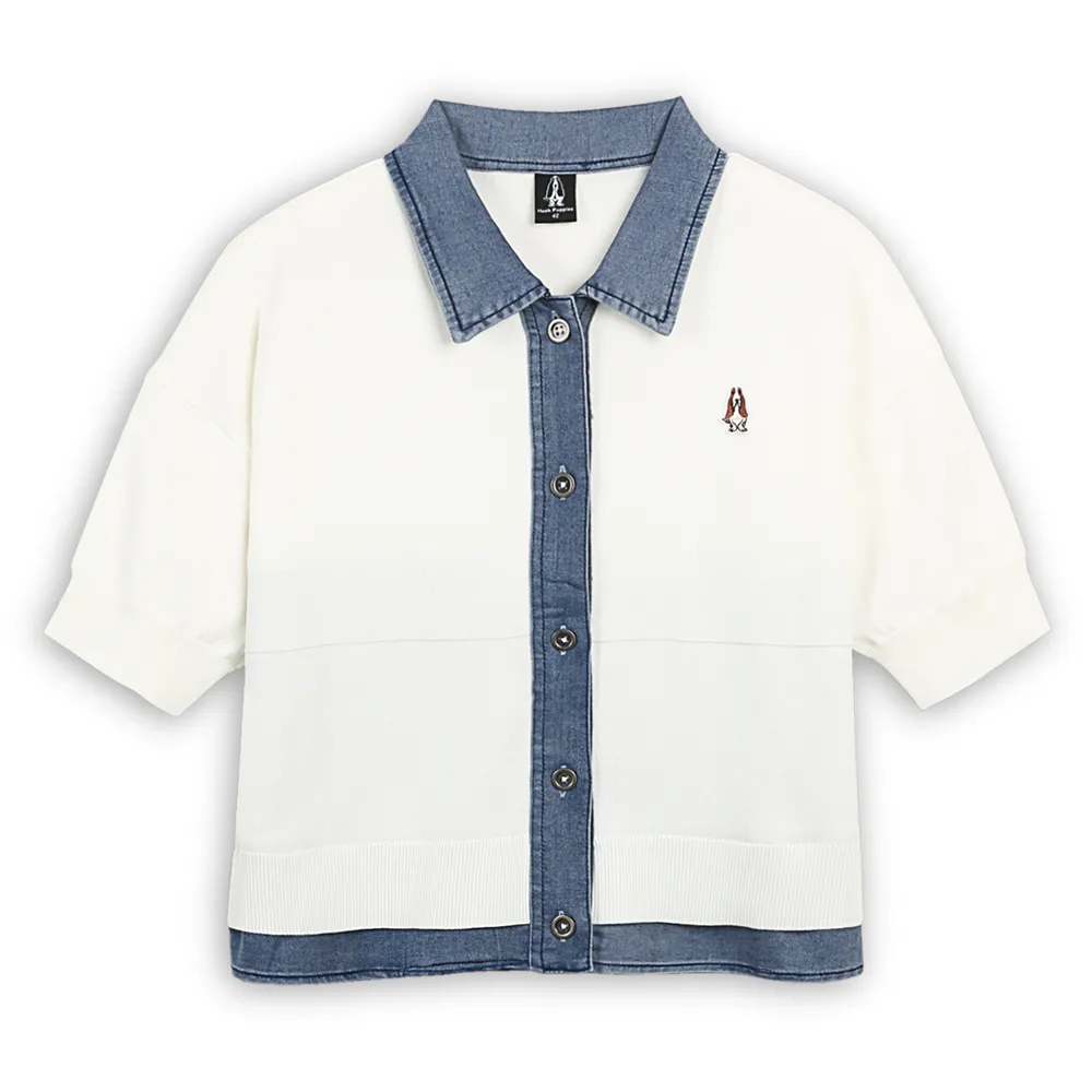 【Hush Puppies】女裝 線衫 異材質拼接牛仔線衫(米白 / 43213103) - momo購物網 - 好評推薦 -2024年4月