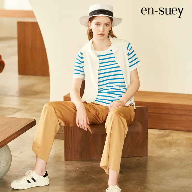 【en-suey 銀穗】海洋風下擺不規則條紋線衫-女 - momo購物網 - 好評推薦 -2024年4月