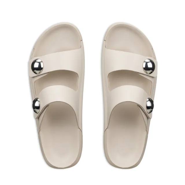 【ecco】COZMO W 科摩銀釦休閒皮革涼拖鞋 女鞋(石灰色 20688301378) - momo購物網 - 好評推薦 -2024年5月