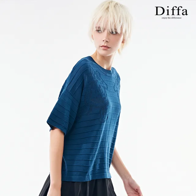 【Diffa】典雅花卉圖案設計落肩針織衫-女 - momo購物網 - 好評推薦 -2024年10月