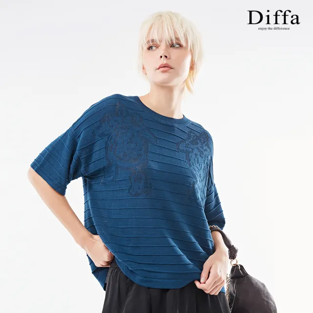 【Diffa】典雅花卉圖案設計落肩針織衫-女 - momo購物網 - 好評推薦 -2024年10月