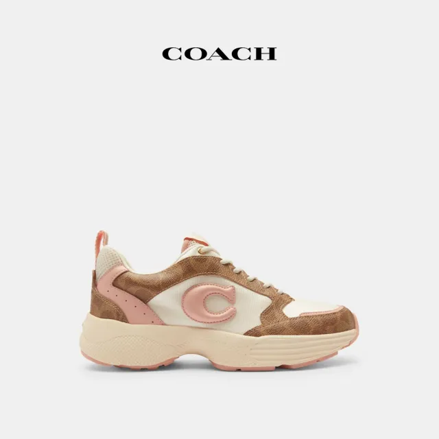 【COACH】蔻馳官方直營 STRIDER經典Logo運動鞋-卡其色/淺粉色(CY242) - momo購物網 - 好評推薦 -2024年12月