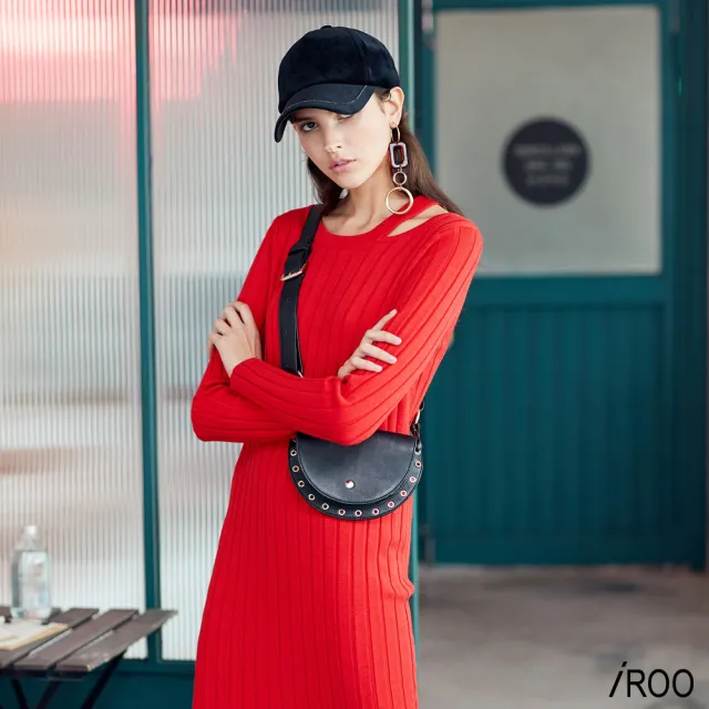 【iROO】大紅合身長袖針織洋裝 - momo購物網 - 好評推薦 -2025年3月